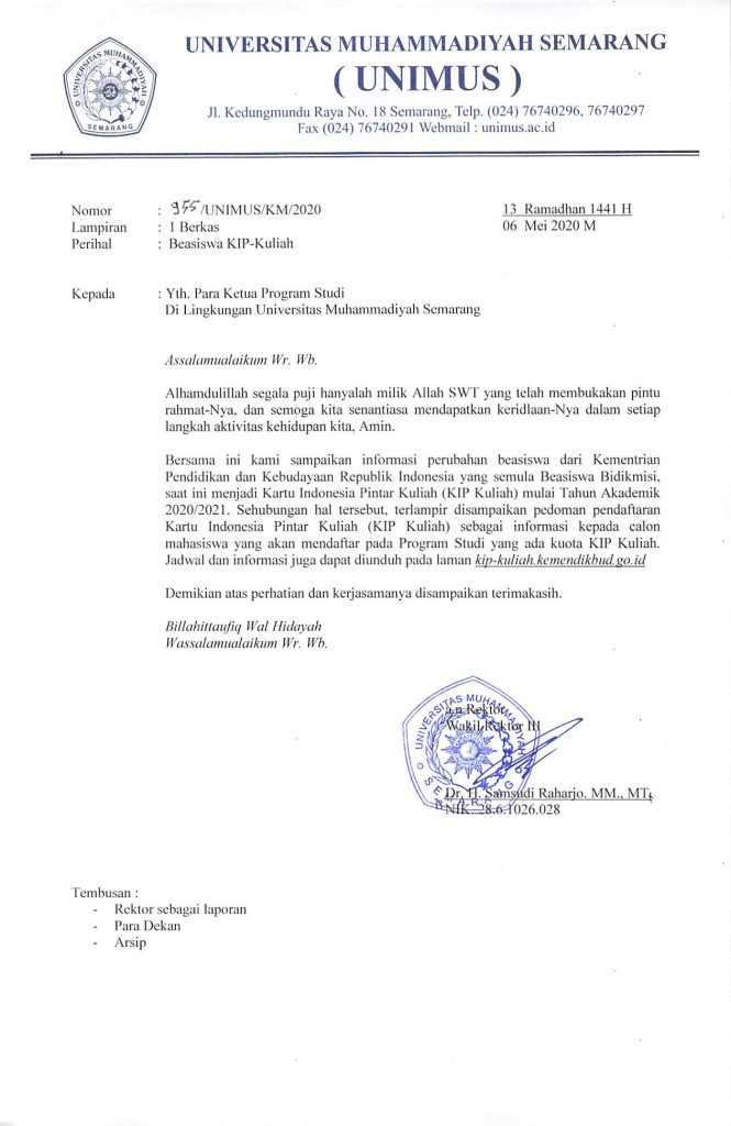 SURAT EDARAN KIP KULIAH – BEM FEB UNIMUS