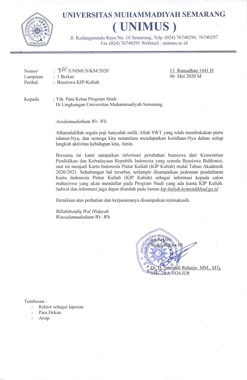 SURAT EDARAN KIP KULIAH – BEM FEB UNIMUS